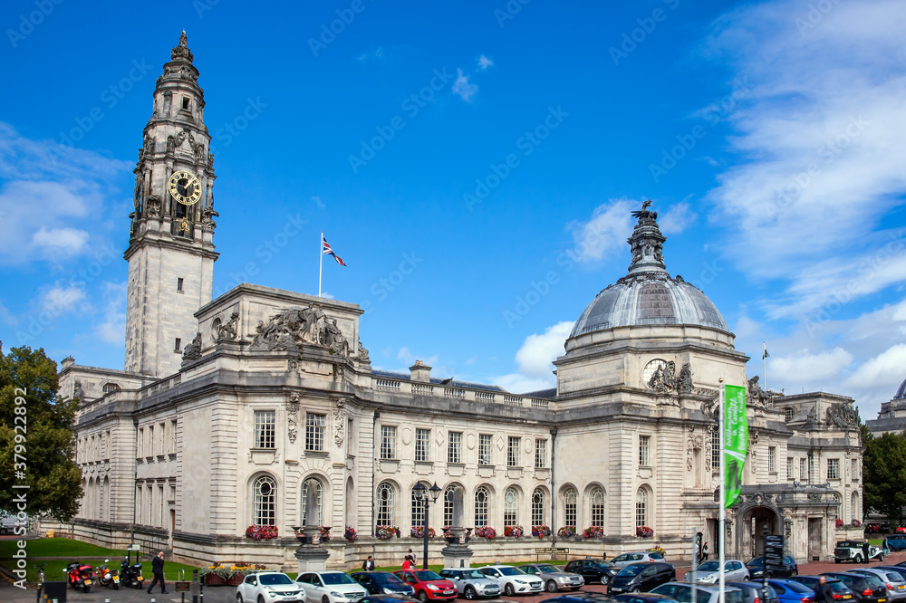 Cardiff, Wales, UK, August 31, 2016 : City Hall which is a civic ...