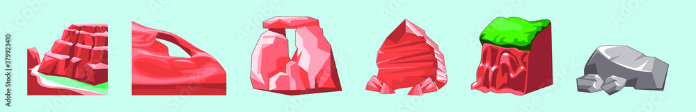 set of valley land form and plateau cartoon icon design template with ...