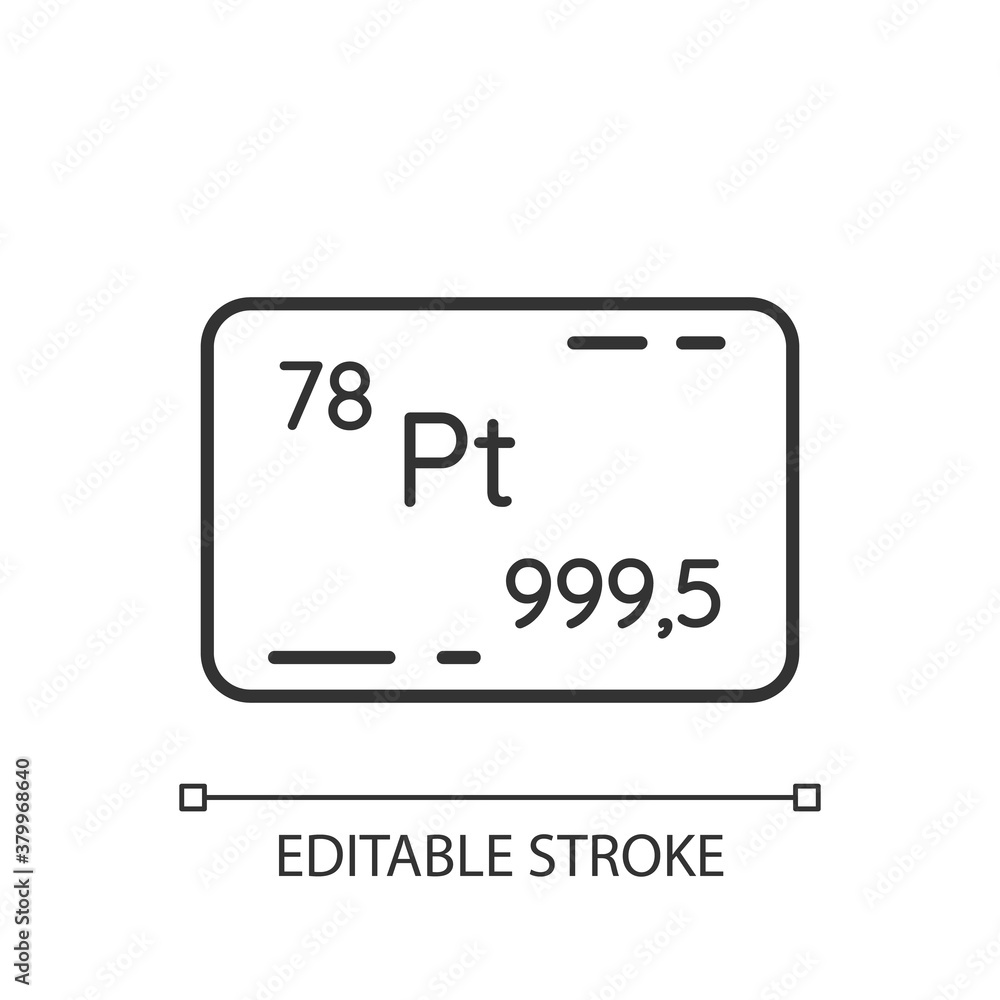 Platinum linear icon. Precious metal. Bullion for deposit. Atomic ...