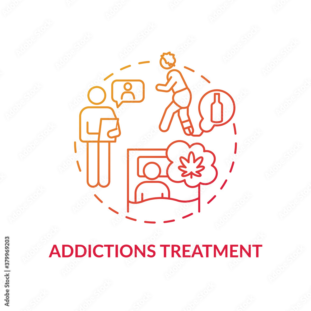 Addictions treatment concept icon. Drug and alcohol treatment idea thin ...