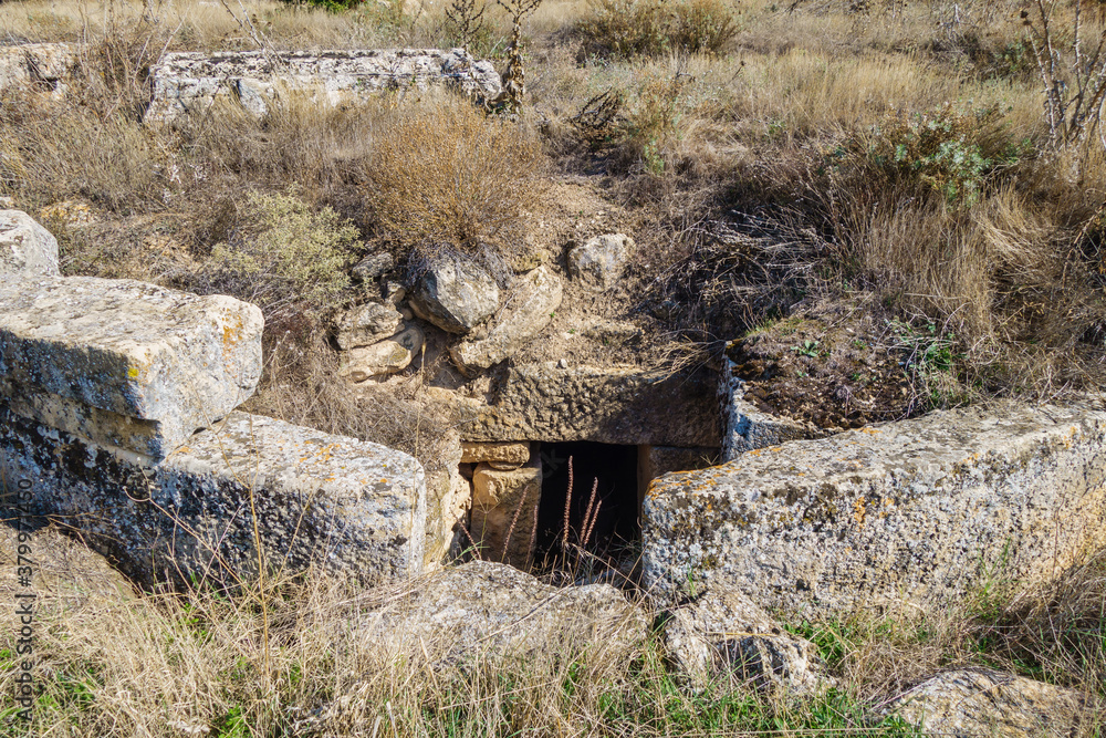 Antique underground crypt, built in form of tumulus. It's made of ...