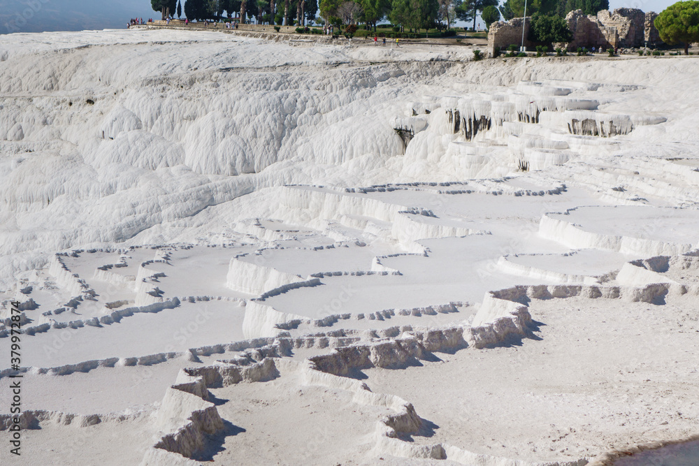 Travertine terraces or pools in Pamukkale, Turkey. Structures created ...