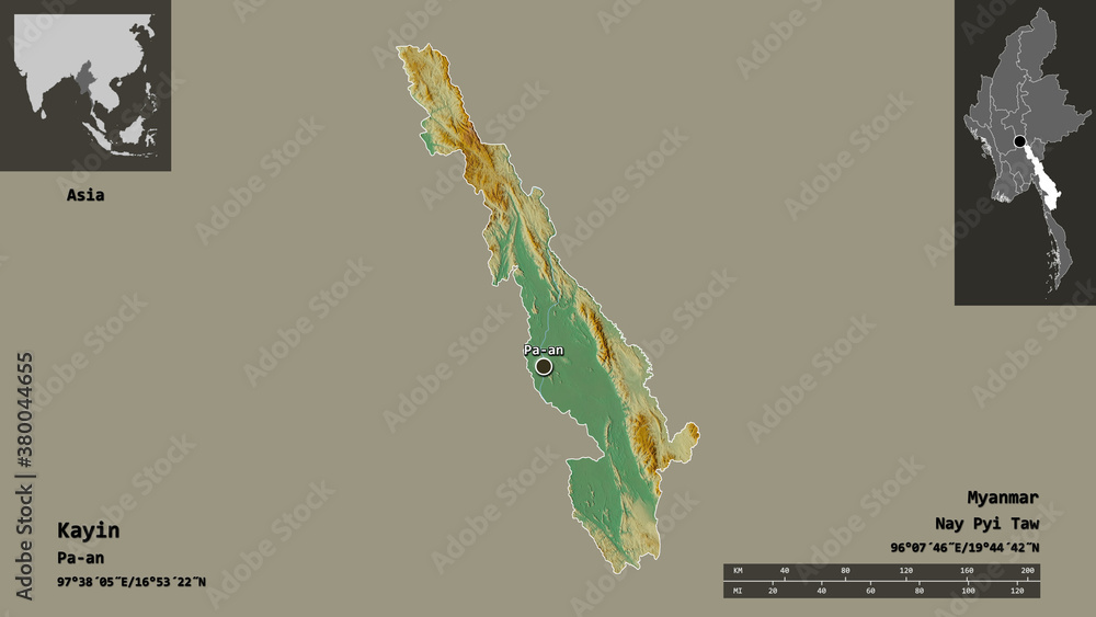 Kayin, state of Myanmar,. Previews. Relief Stock Illustration | Adobe Stock
