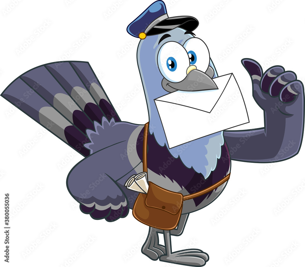 Pigeon Bird Cartoon Character Delivering Letter And Giving Thumbs Up ...