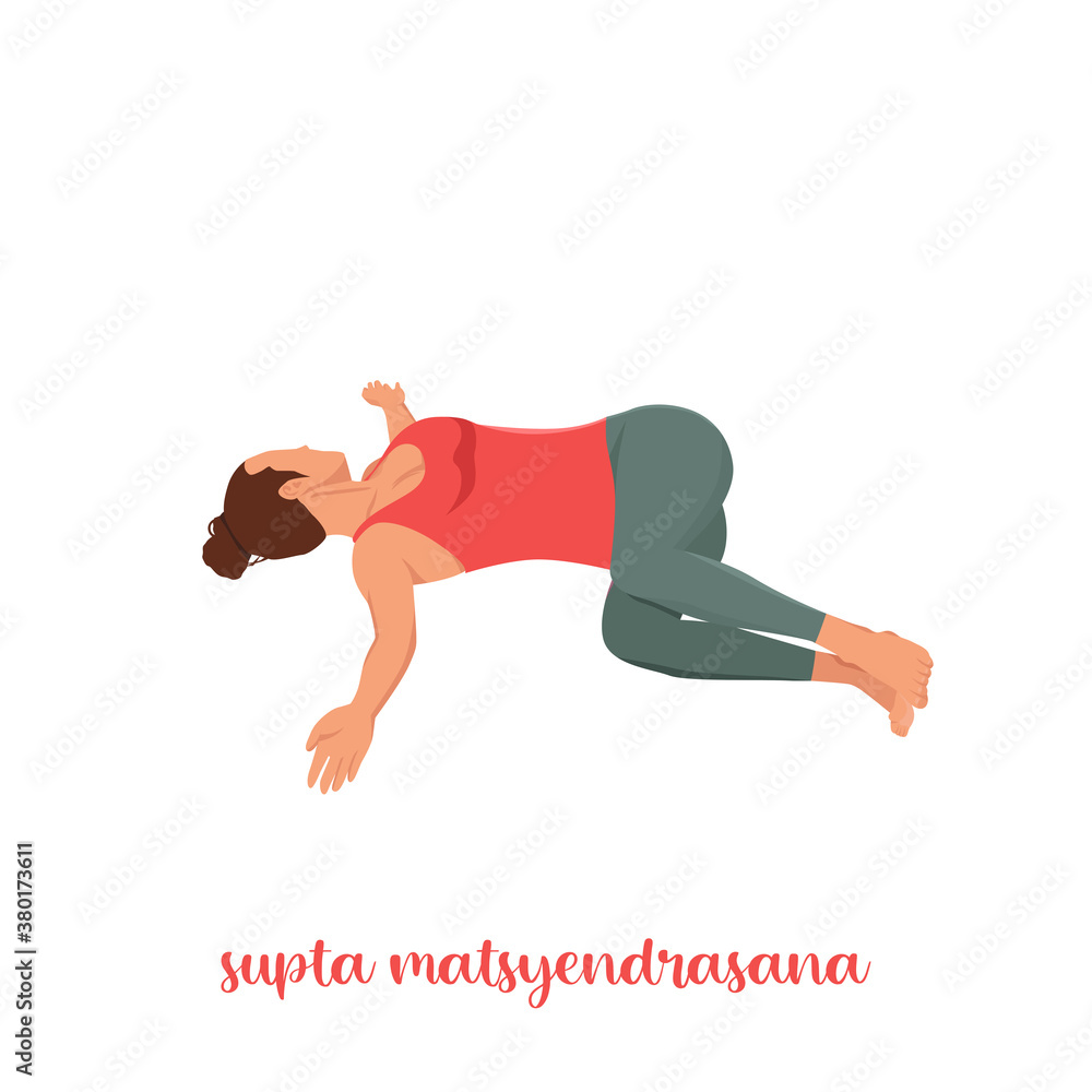 Vector de Stock Supta Matsyendrasana yoga pose (Reclined Spinal Twist ...