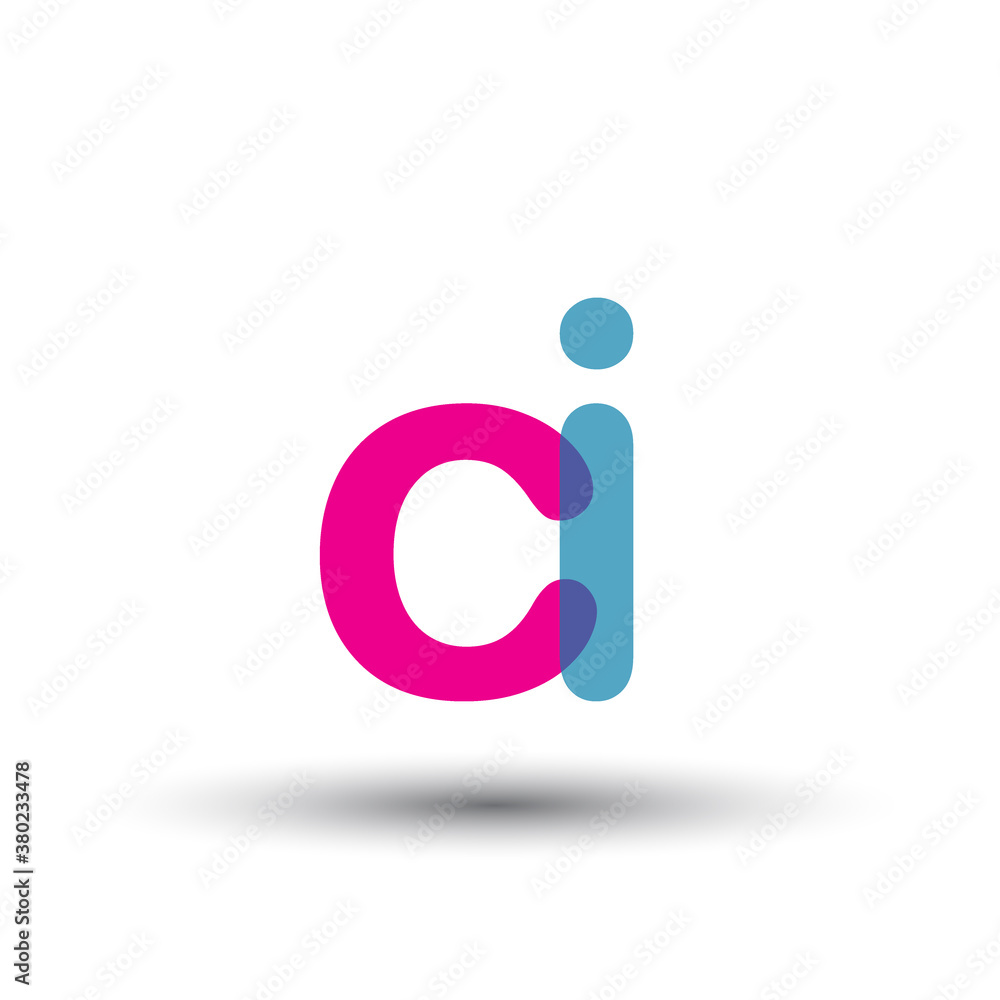 initial logo CI lowercase letter, blue and pink overlap transparent ...