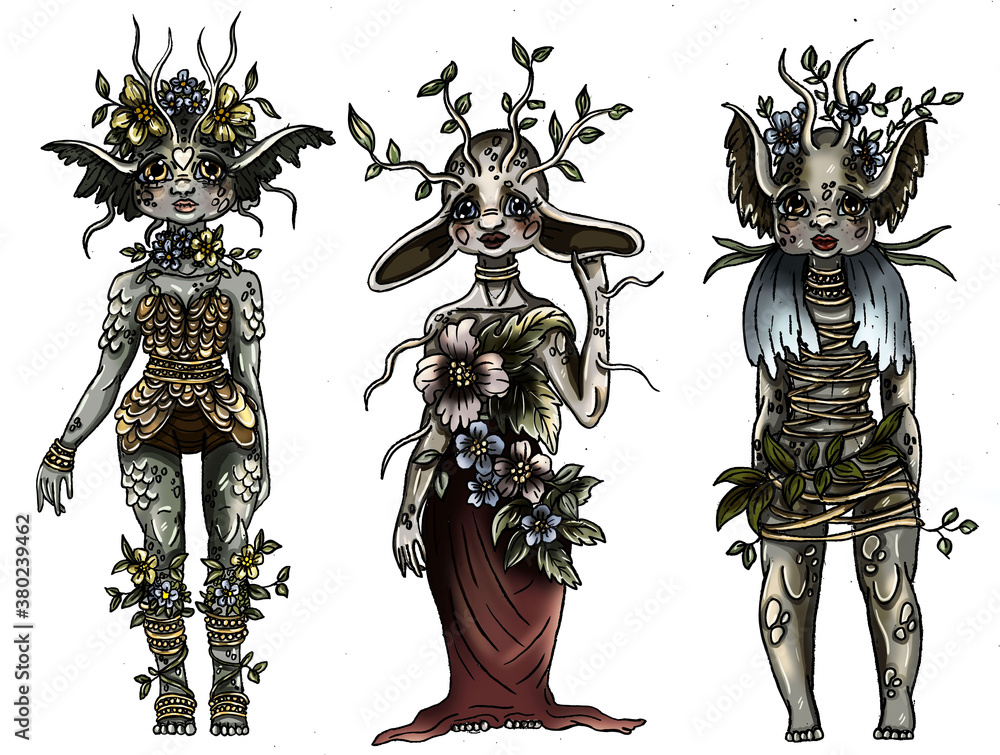 Set of fairytale characters, magic princesses pretty forest fairies ...