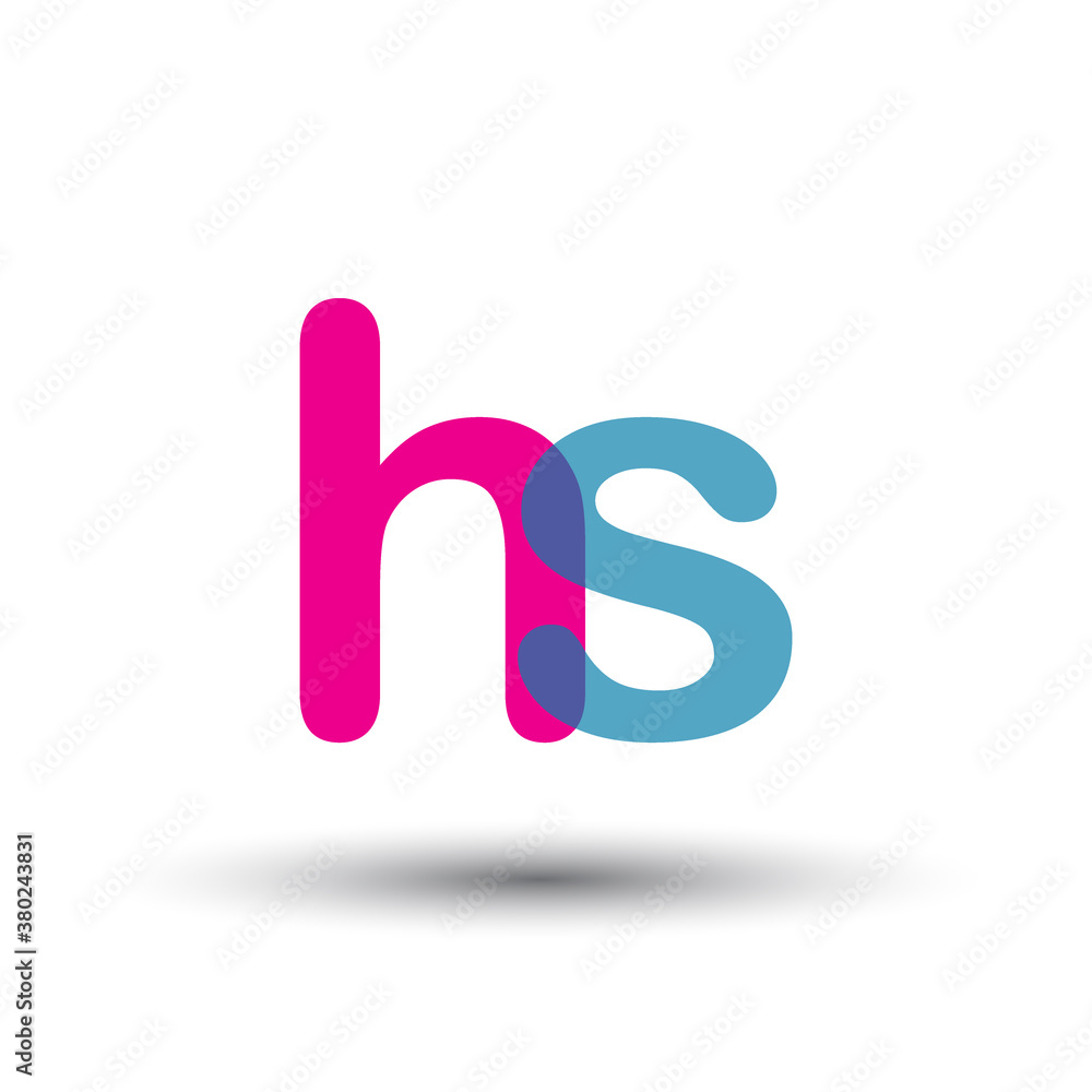 initial logo HS lowercase letter, blue and pink overlap transparent ...