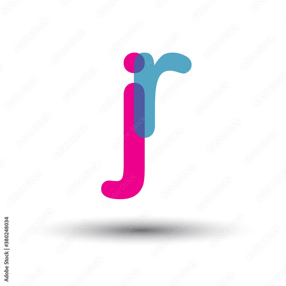 initial logo JR lowercase letter, blue and pink overlap transparent ...