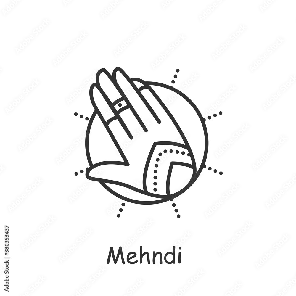 Mehndi line icon. Ethnic oriental henna patterns on hand. Indian bridal ...