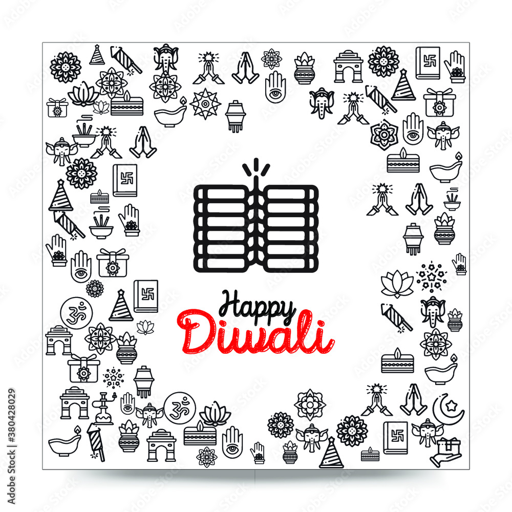 Set of Hand draw Happy Diwali Doodle backgrounds. Objects from Diwali ...