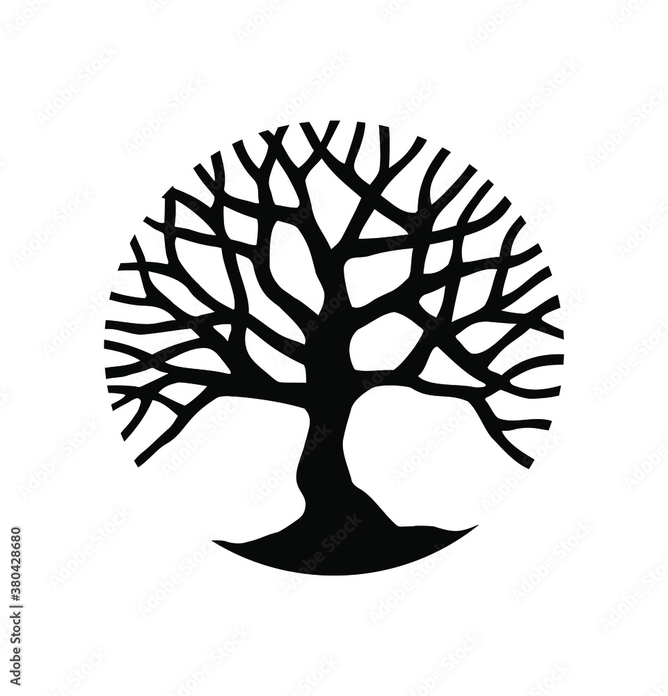 Vector black abstract round circle tree outline silhouette drawing ...