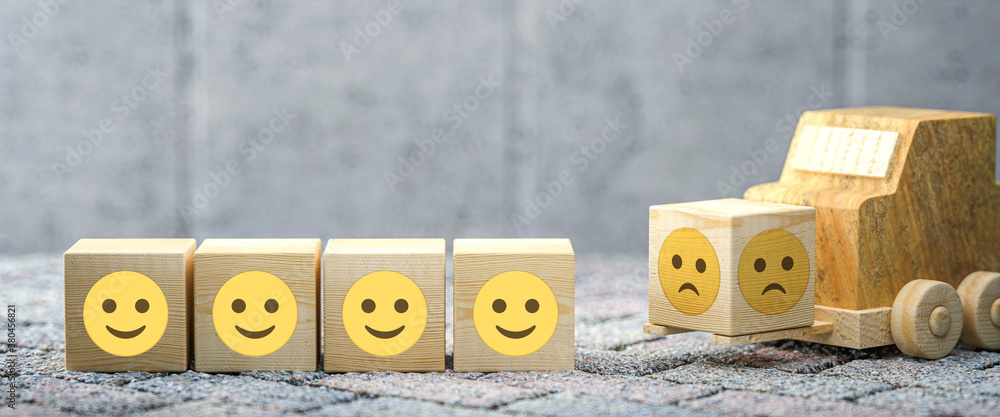 cubes with happy emoticons and a forklift carrying another one with a ...