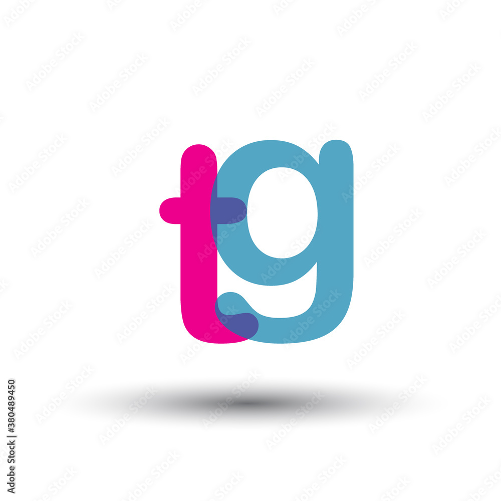 initial logo TG lowercase letter, blue and pink overlap transparent ...