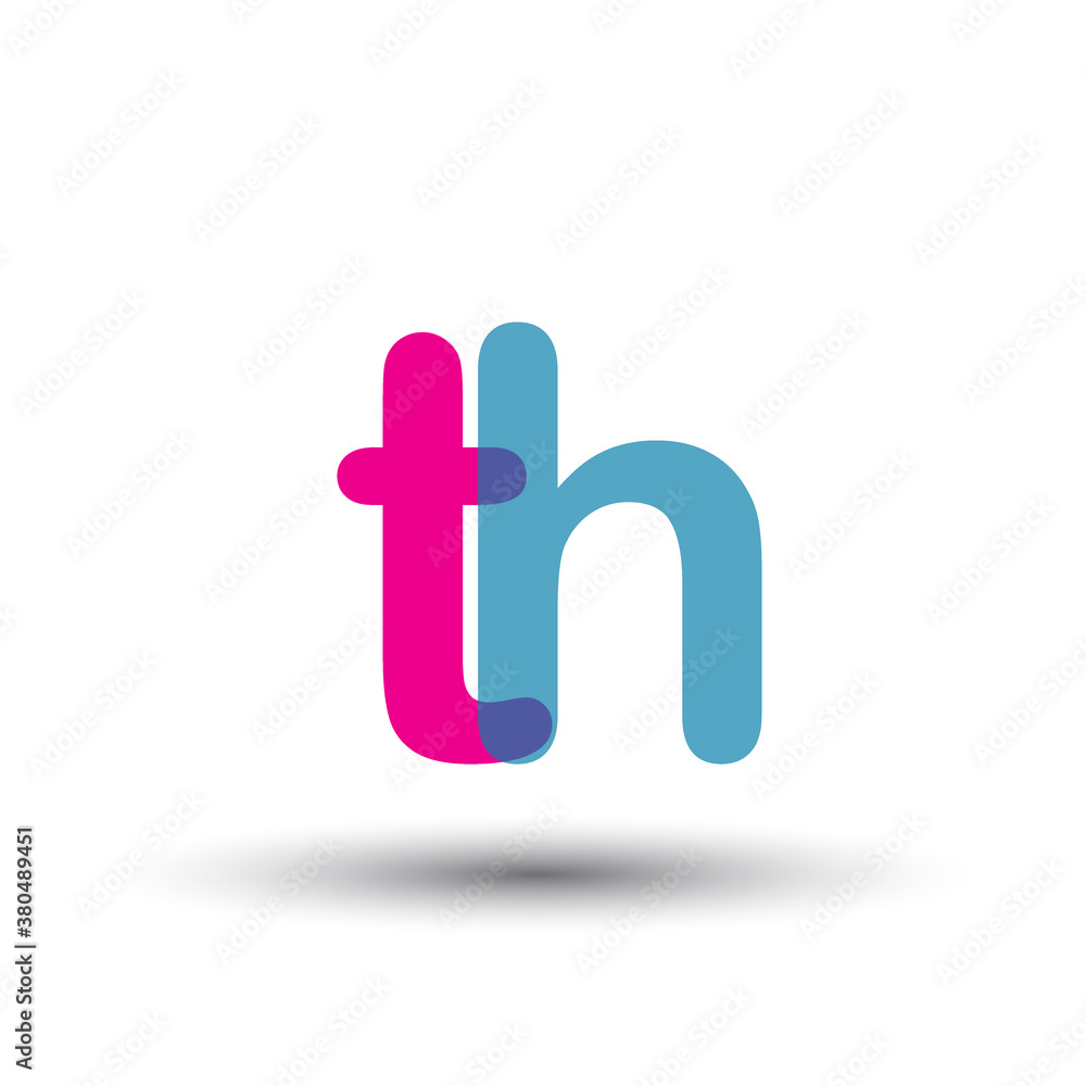 initial logo TH lowercase letter, blue and pink overlap transparent ...