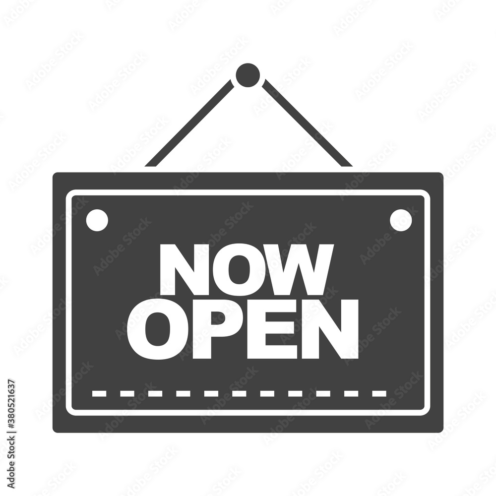 Vector de Stock hanging now open sign board door silhouette icon ...