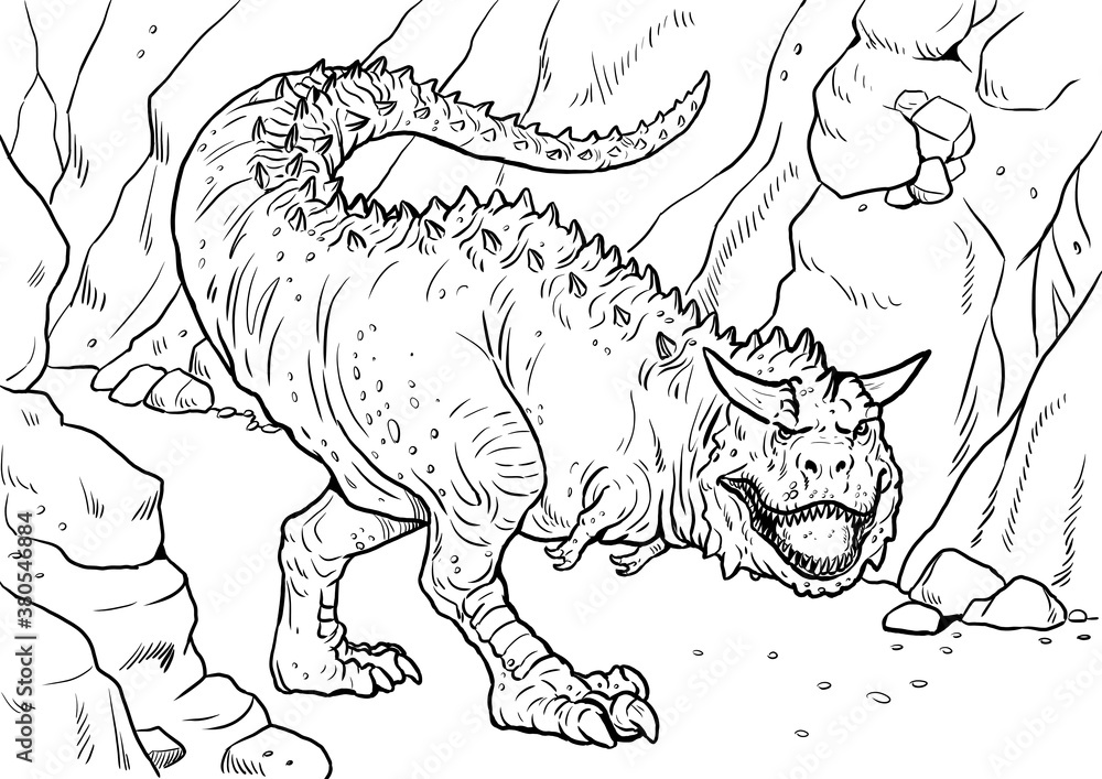 Dangerous dinosaur - Carnotaurus. Dino isolated drawing. Coloring book ...