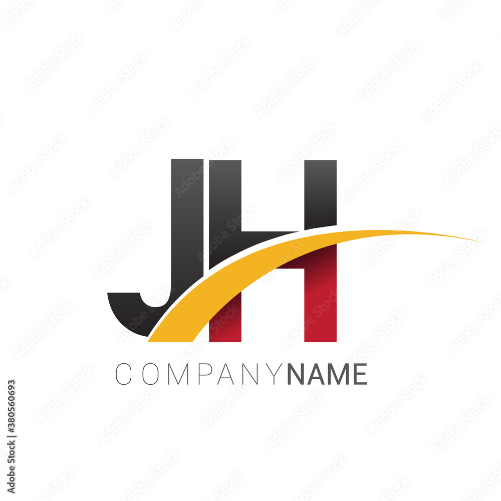 initial letter JH logotype company name colored red, black and yellow ...