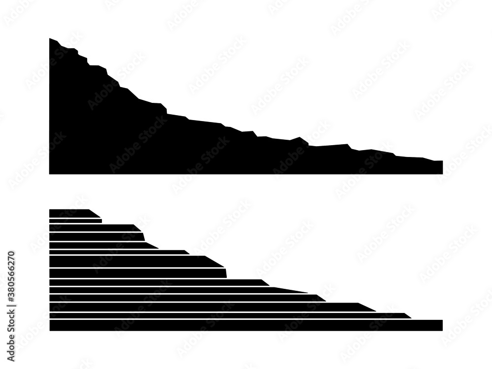Sedimentary slope. black and white layered outcrop. Geologic cross ...