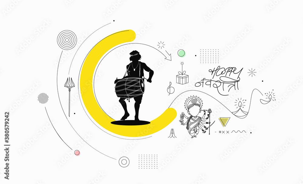 Man playing dhol tasha in Indian festival happy navratri vector, Hand ...
