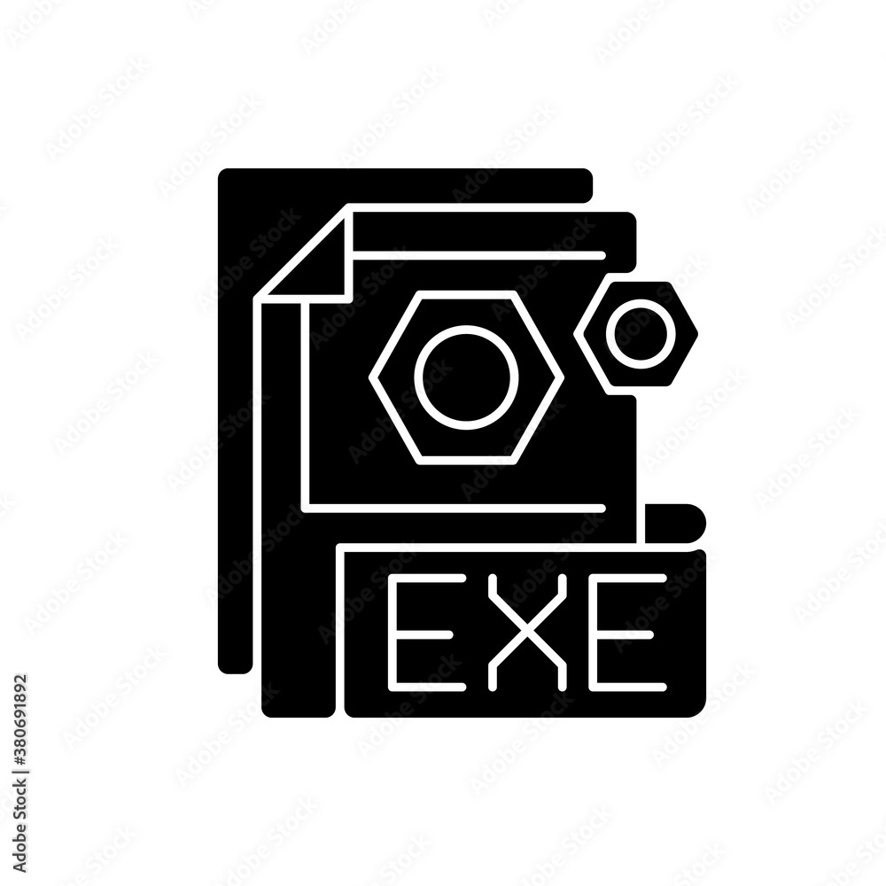 EXE file black glyph icon. File format. Common filename extension ... EXE file black glyph icon. File format. Common filename extension ...