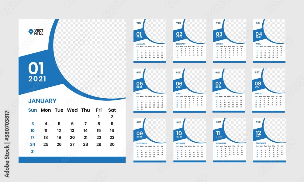 2021 Simple wall calendar template design Stock Vector | Adobe Stock