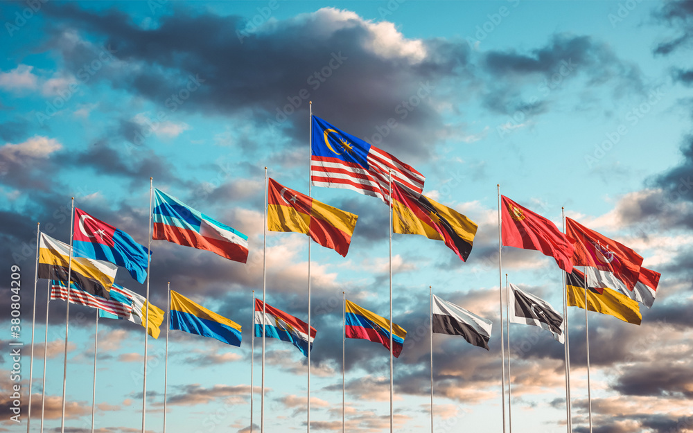 All Flags of States and territories of Malaysia waving in the sky. Flag ...