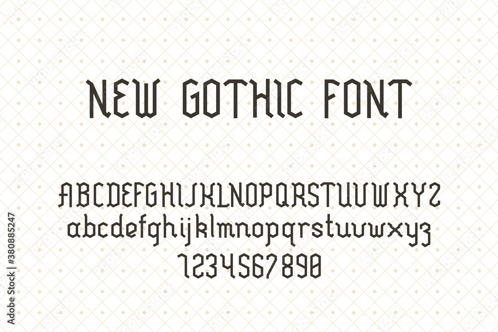 Gothic typeface. English letters and numbers. Vintage geometric ...