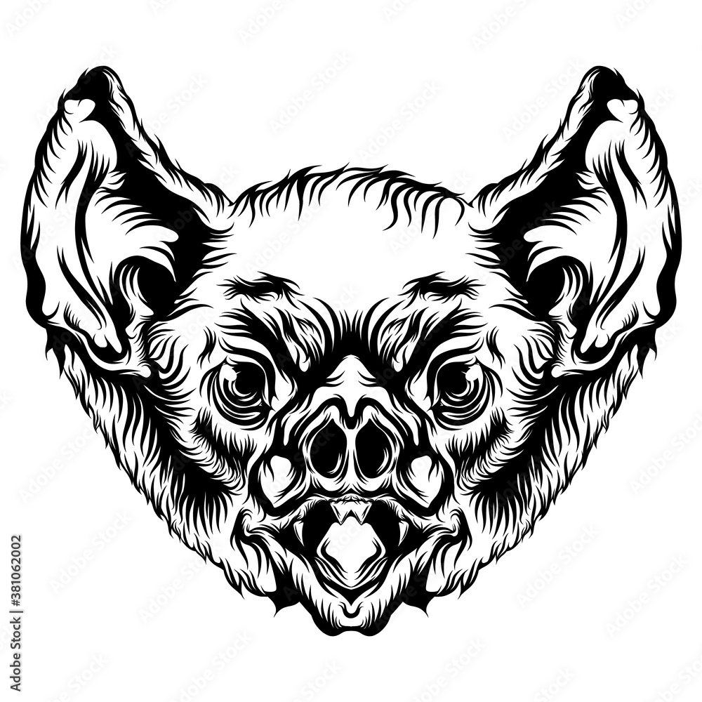 The bat head with black outline for the tattoo ideas Stock Vector ...