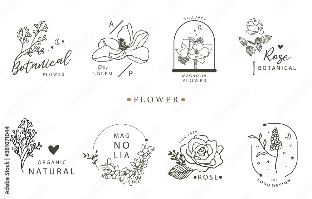 Beauty occult logo collection with geometric,rose,moon,star,flower ...