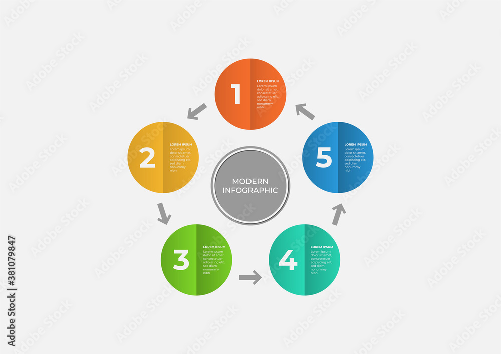 Modern circle chart infographic template with 5 steps. Vector business ...