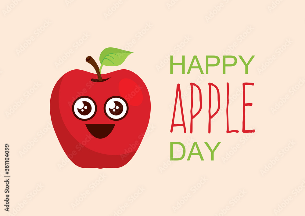 Happy Apple Day vector. Funny red apple vector. Cute red apple cartoon ...
