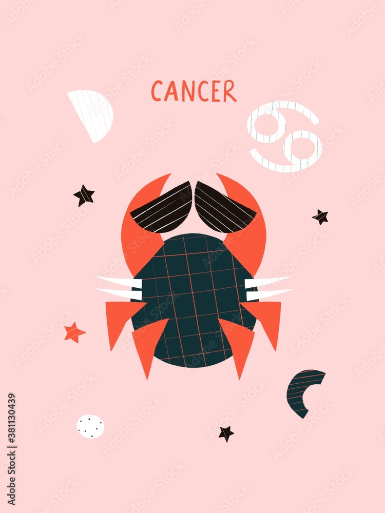 Cancer zodiac illustration poster. Horoscope zodiac set. Creative ...