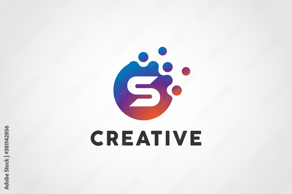 Initial Letter S Logo, Circle particle with letter S inside, vector ...