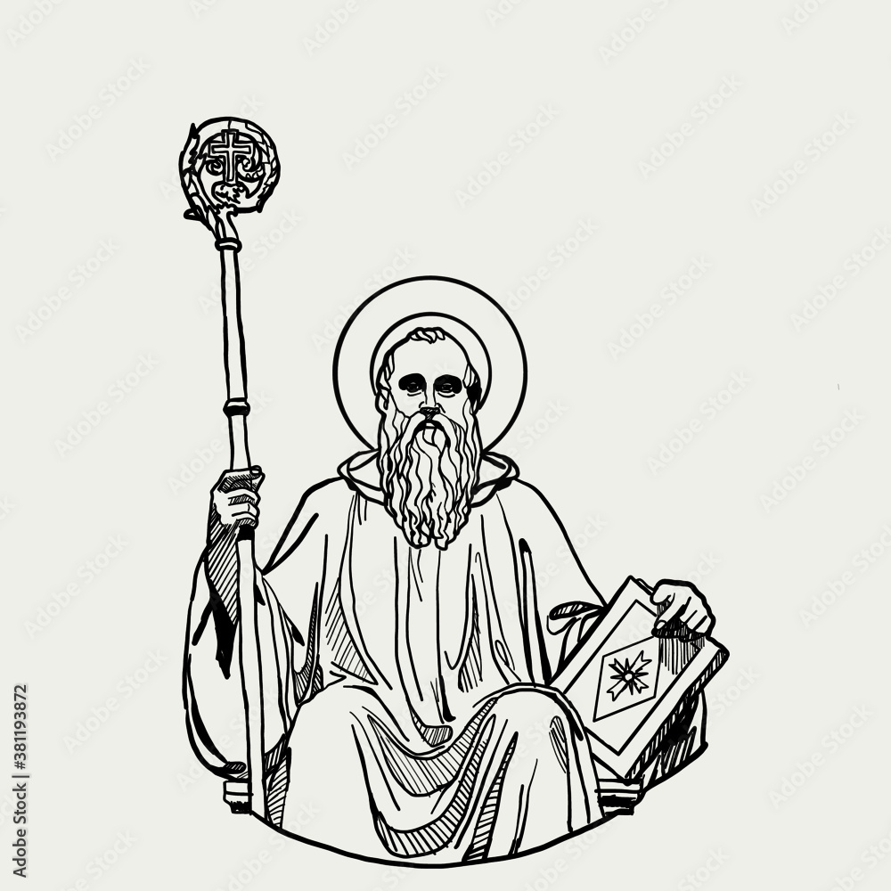 Saint Benedict Hand Drawn Vector Art Stock Vector | Adobe Stock