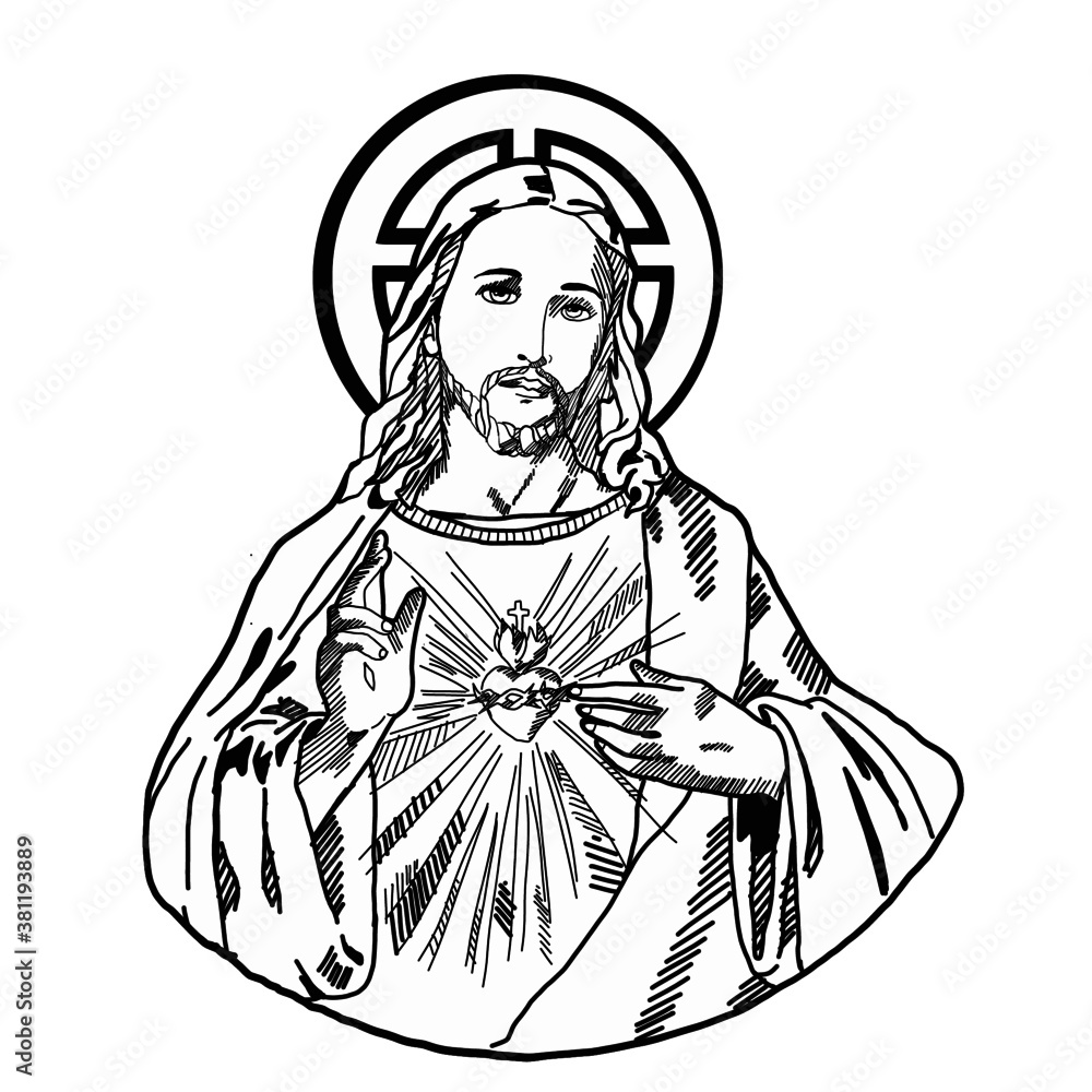 Sacred Heart of Jesus Handdrawn Vector Art Stock Vector | Adobe Stock