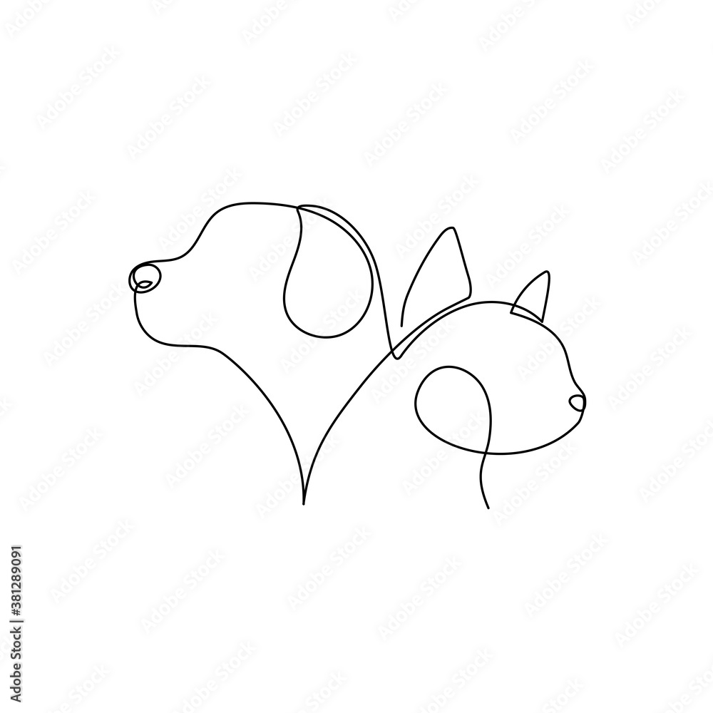 Dog and cat one line drawing. Pet shop logo. Abstract minimal style ...