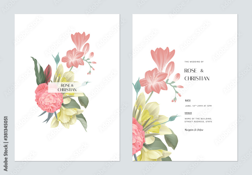 Floral wedding invitation card template design, various types of ...