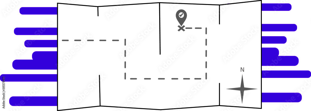 Vector map with path leading to the destination point. Map have blue ...
