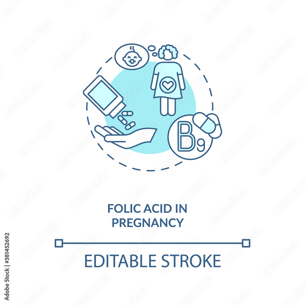 Folic acid in pregnancy concept icon. Needed supplement idea thin line ...