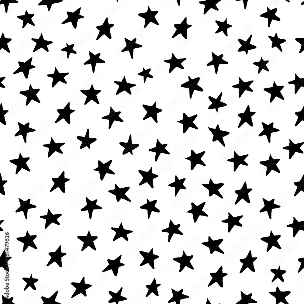 Trend Doodle style abstract hand drawn stars pattern. Simple black and ...