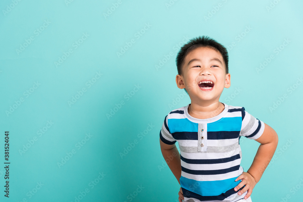 Asian portrait of cute little boy kid happy face he laughing smiles and ...
