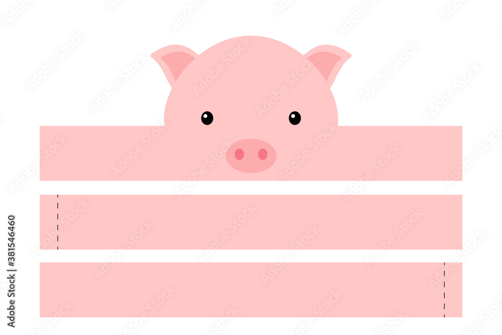 Printable pig paper hat. Party crown die cut template for birthday ...