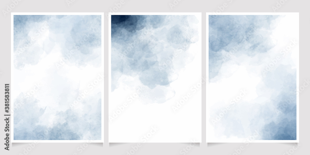 indigo watercolor wet wash splash 5x7 invitation card background ...