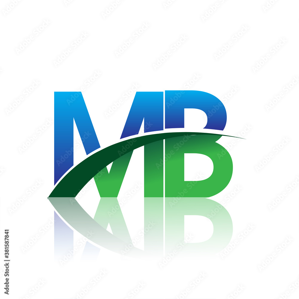 initial letter MB logotype company name colored blue and green swoosh ...