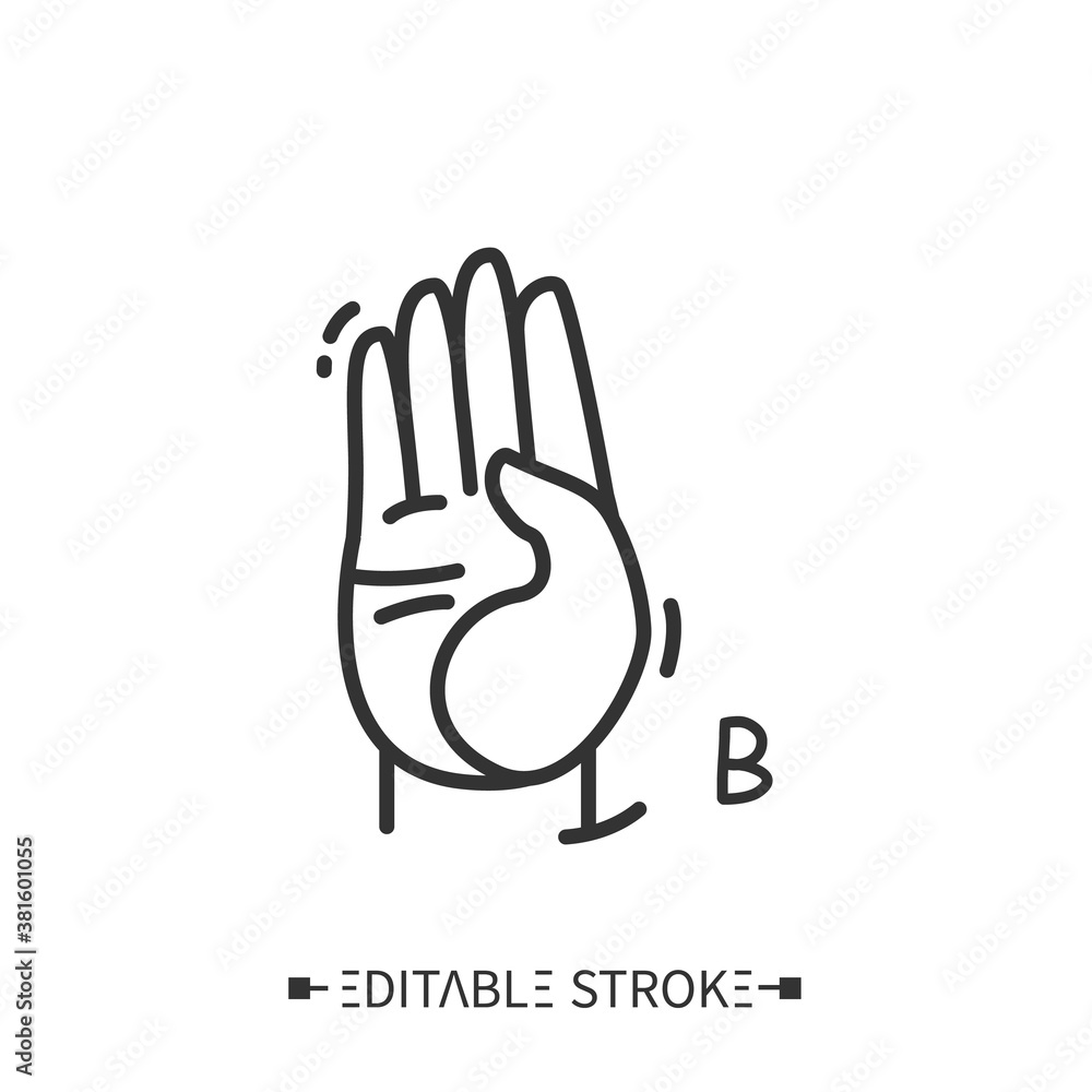 Hand gesture showing B letter line icon. Fingerspelling American ...