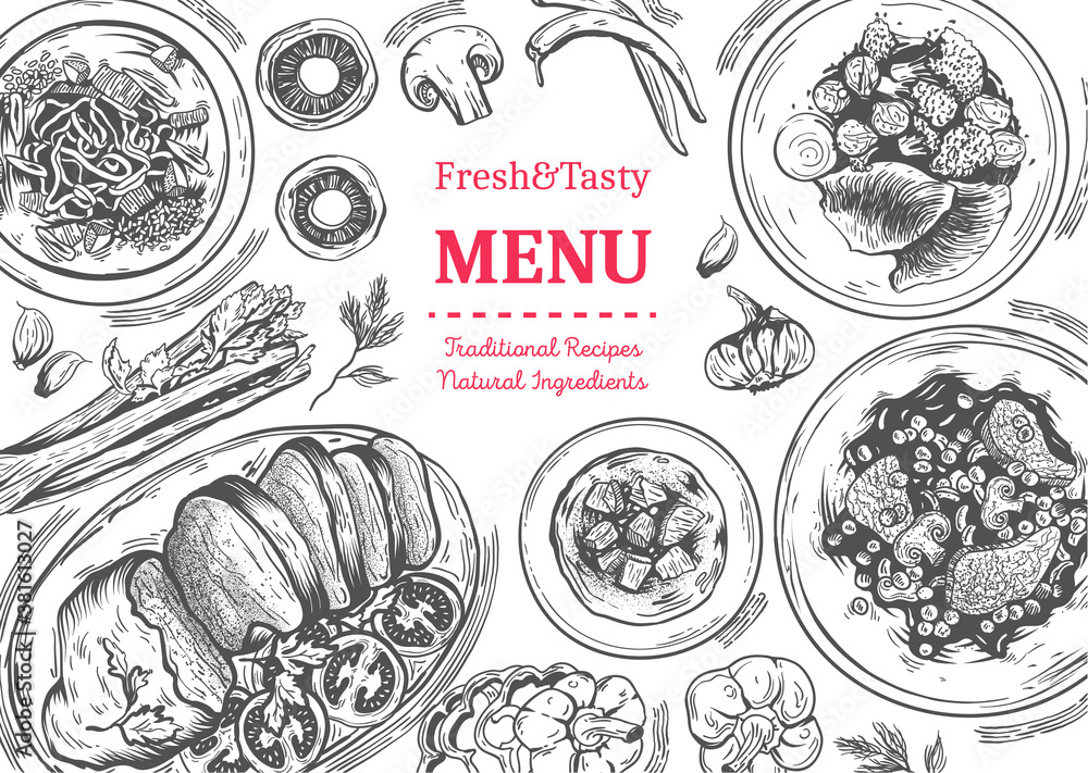 Restaurant menu template. Linear graphic. Vector illustration Stock ...