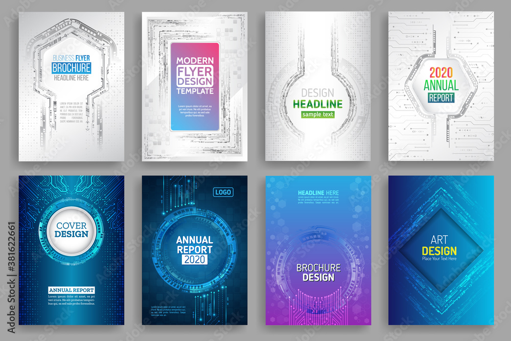 Technology cover template layout. Set of Futuristic hi-tech brochure ...