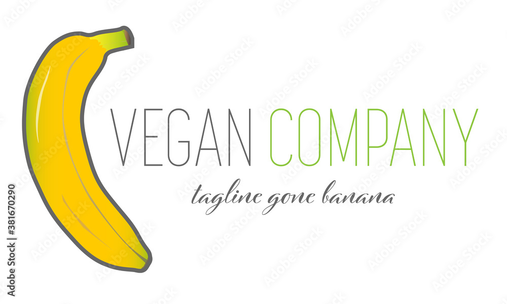 yellow banana logo for vegan shop or company with isolated banana ...