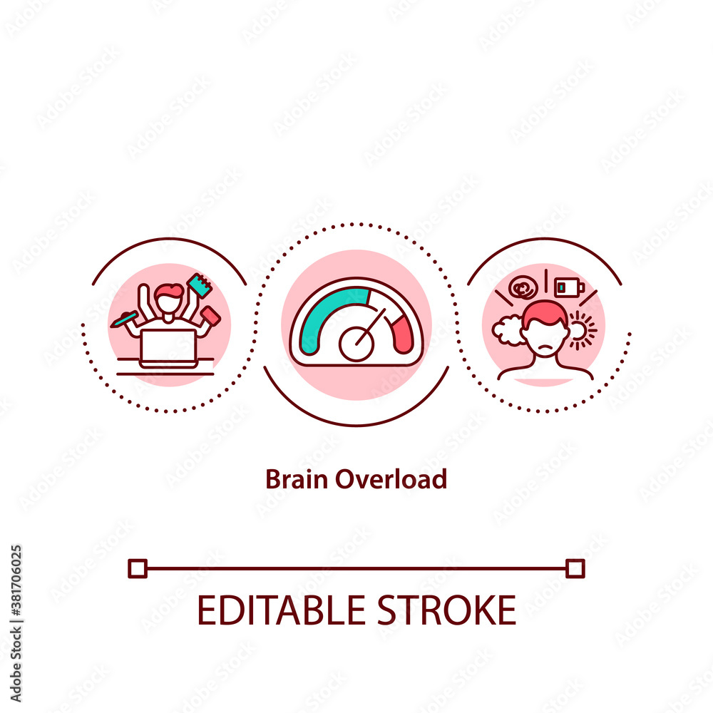 Brain overload concept icon. Multitasking, intense workflow idea thin ...